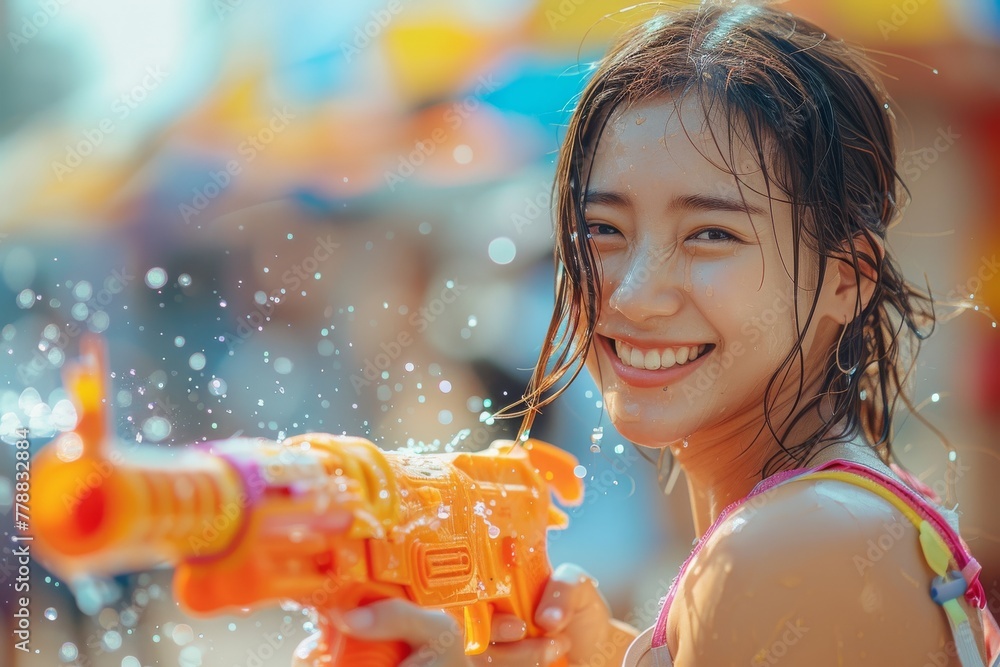 Songkran splashing water during Water festival Bangkok, Thailand summer ...