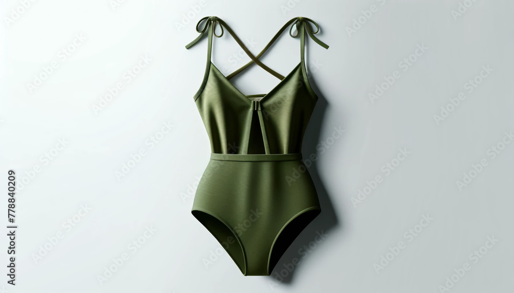 Elegant Olive-Green One-Piece Swimsuit with Bow Detail and V-Neck Cut ...