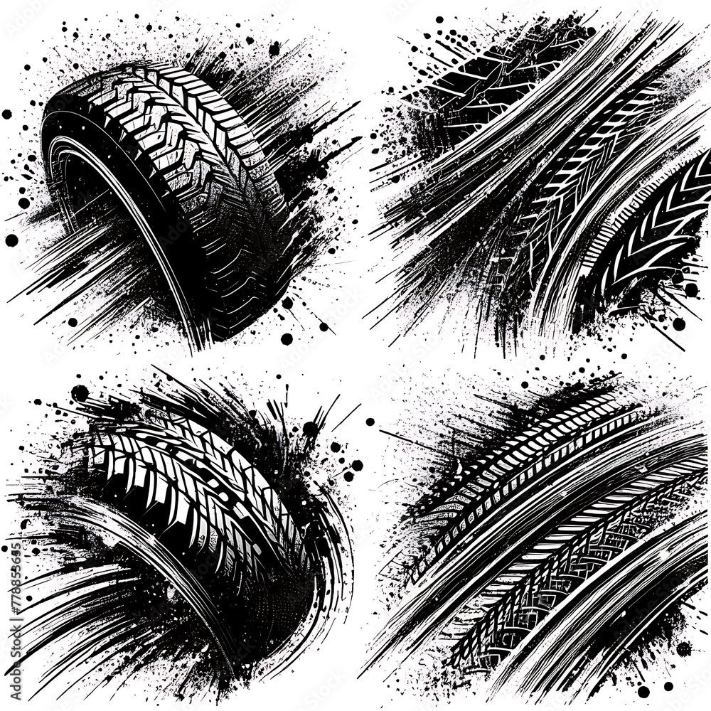 Tire tread marks, wheel textures, tire marks - car racing, motocross ...