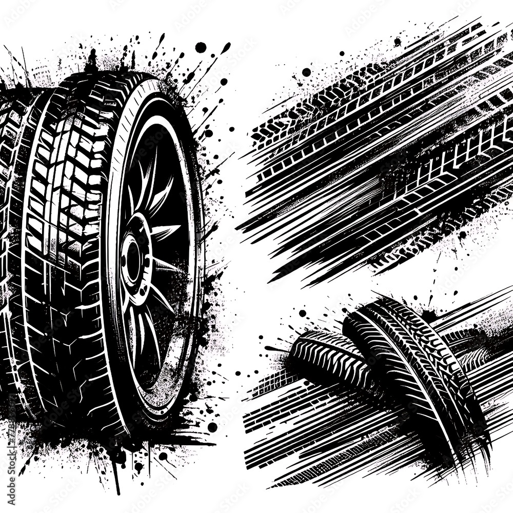 Tire tread marks, wheel textures, tire marks - car racing, motocross ...