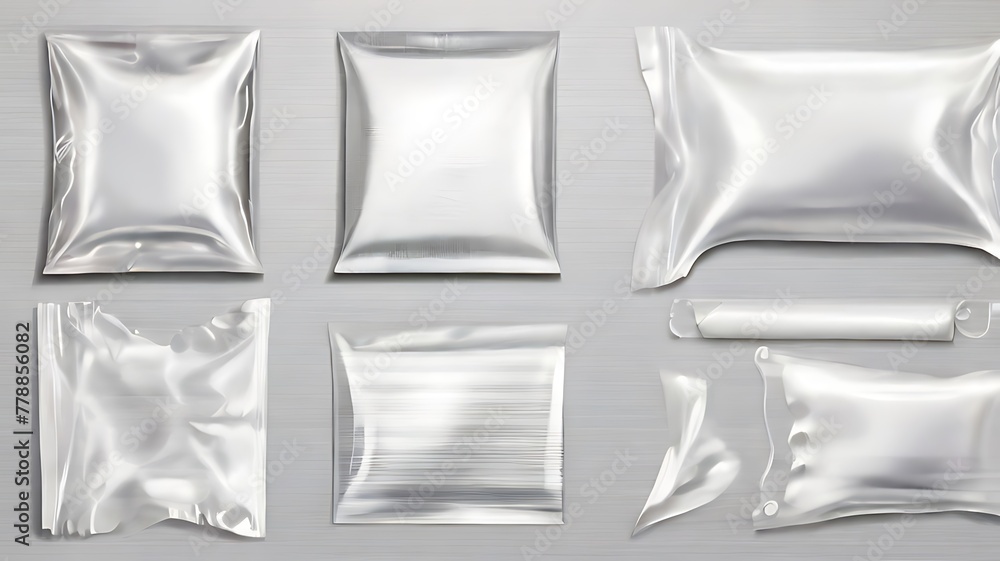 Torn plastic wrap set isolated on transparent background. Set of ...