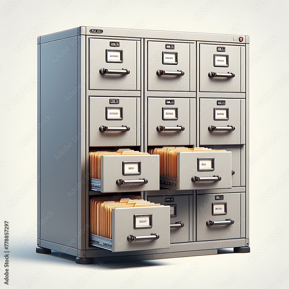 File cabinet, office archive storage with drawers for documents, paper data, library or registry ...