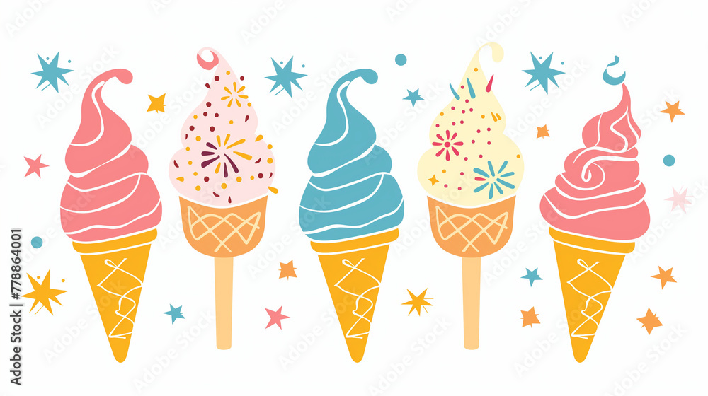 ice cream graphic clip art style soft shapes with rounded edges, bright ...