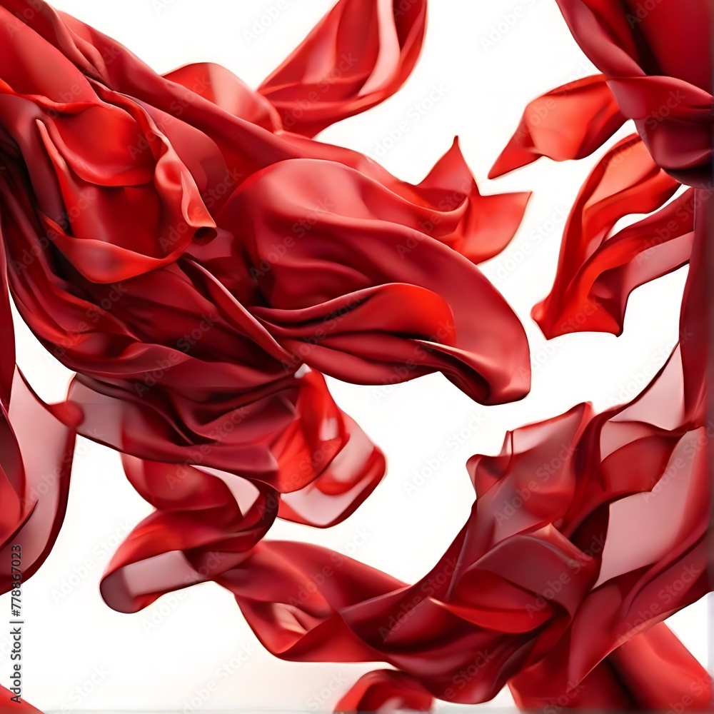 abstract red cloth falling. Satin fabric flying in the wind isolated ...