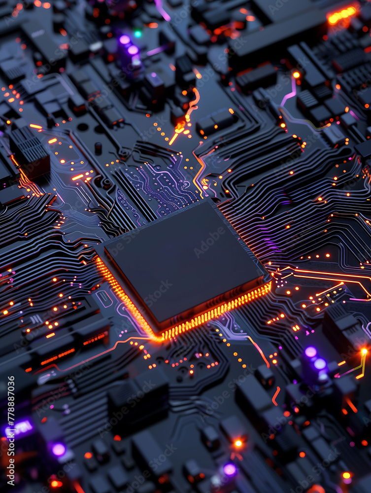 Artificial intelligence micro chip ,close-up of circuit board chip ...