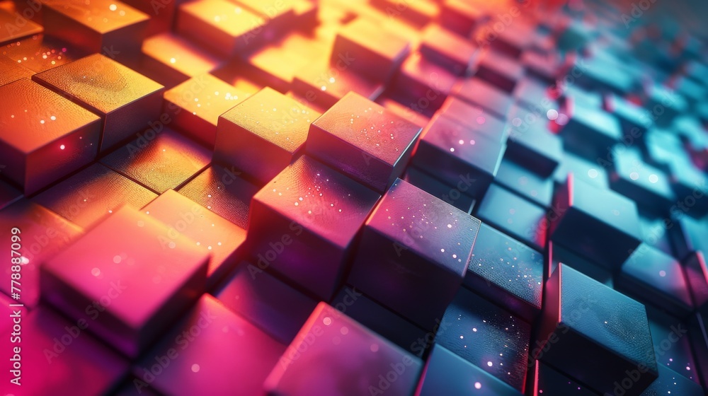 A colorful wall made of pink and blue blocks. The blocks are arranged ...