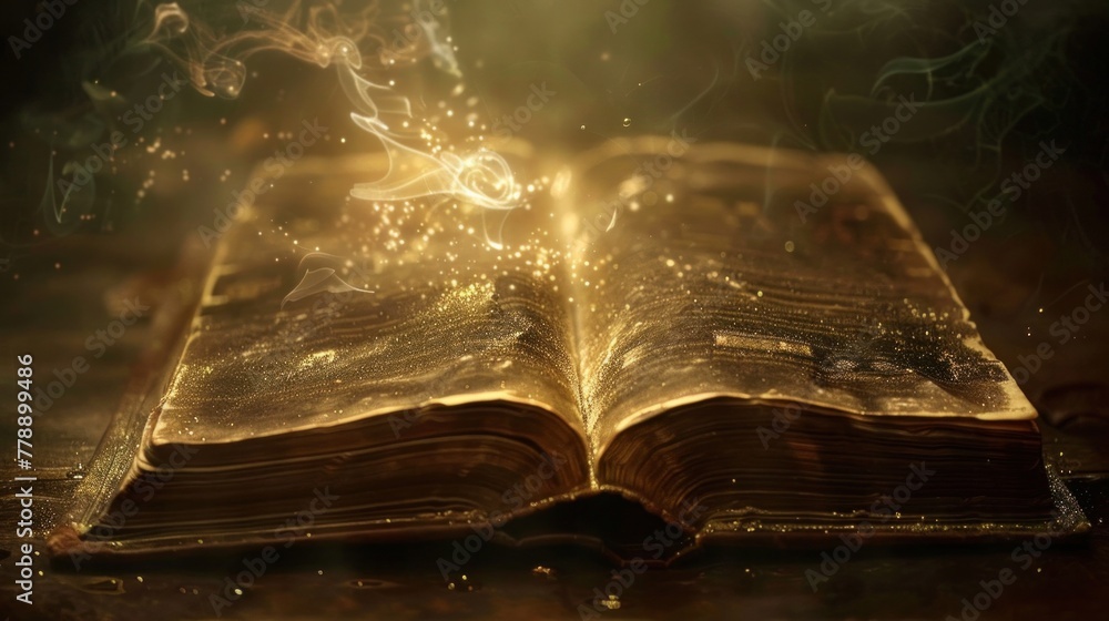 Ancient magic book pages turning, revealing secrets and spells. Stock ...