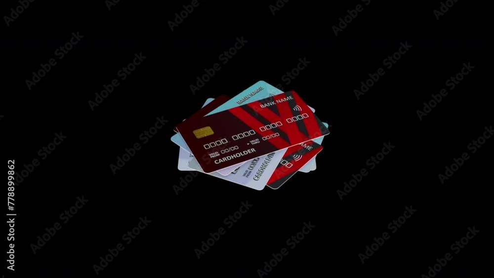 Collection of Credit card, debit card, rotation animation of black ...