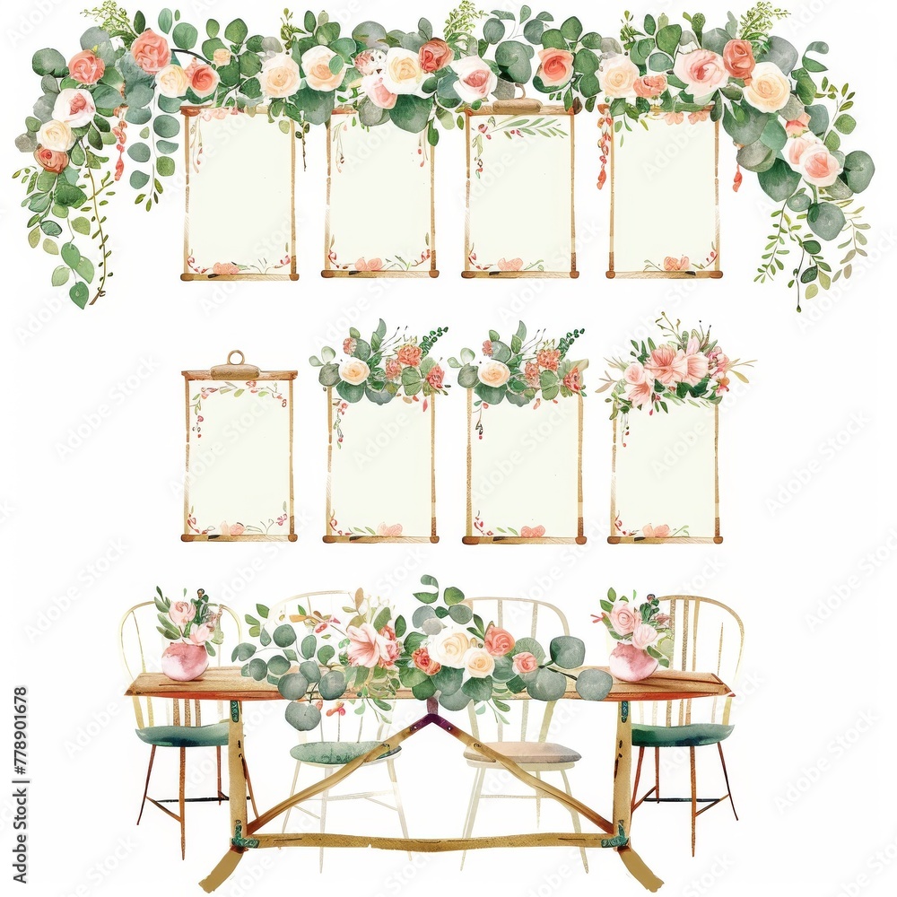 2D asset element of whimsical seating charts for a wedding, with ...