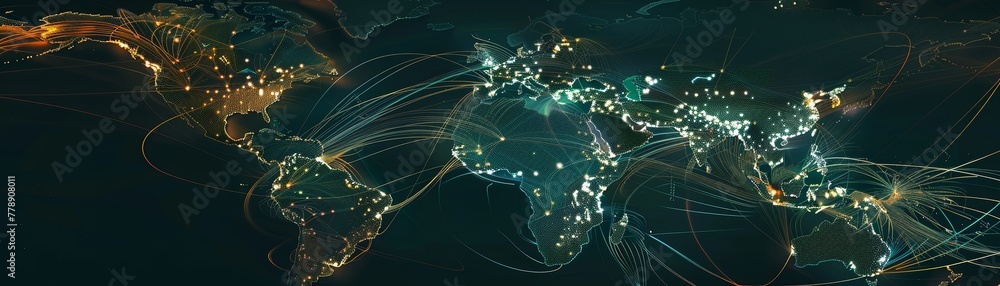 Global supply chain network map, detailed visualization, direct view ...