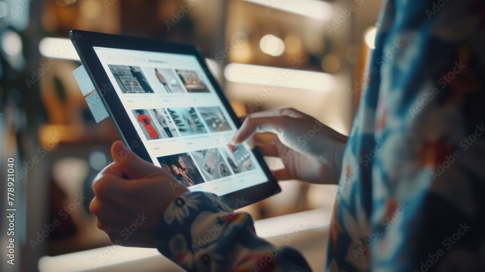 Realistic portrayal of a user scrolling through a personalized shopping ...