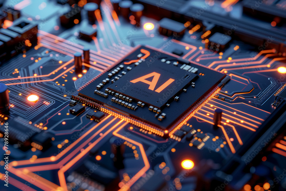 Motherboard featuring 'AI' on PCB, angled view, electronic components ...