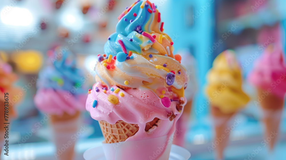 Ice cream inspired by popular childrens books and characters, closeup ...