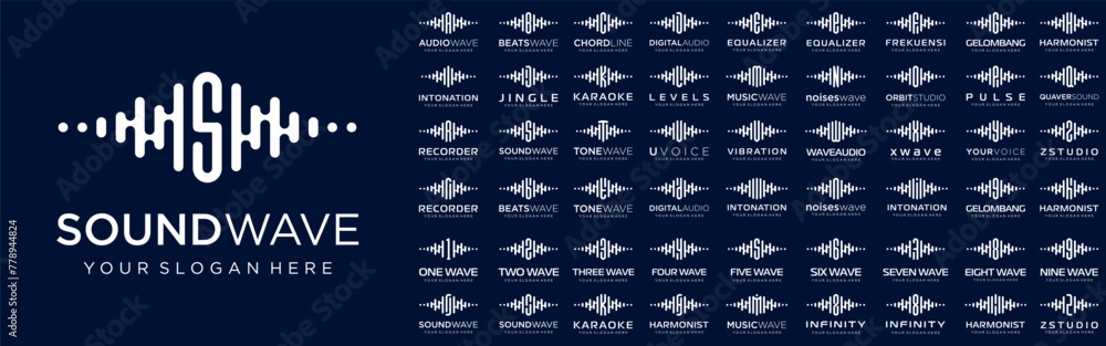 abstract logos combined audio element with letters from A to Z and ...