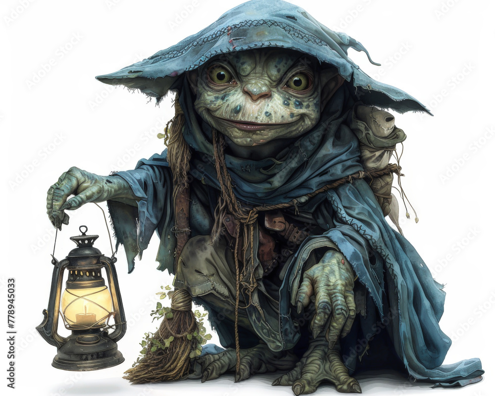 Hobgoblin with a lantern, watercolor clipart, isolated on white ...