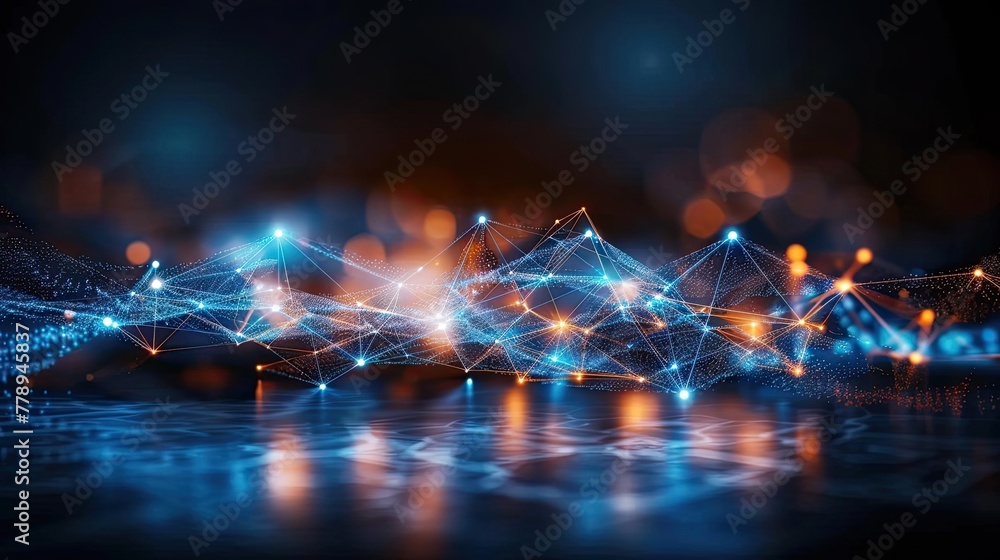 blue abstract lights background with network - connectivity - virtual ...
