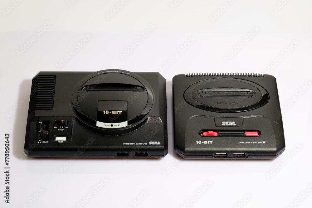Newcastle UK: 21st Jan 2024: A closeup of a Sega Mega Drive MOdels I ...