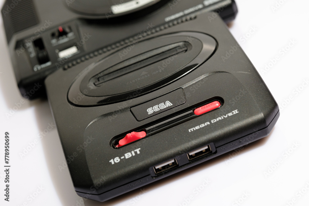 Newcastle UK: 21st Jan 2024: A closeup of a Sega Mega Drive MOdels I ...
