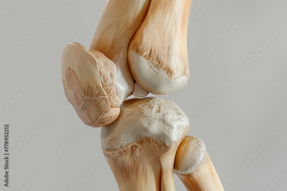 illustrates a human knee joint with emphasis on areas that appear to be ...