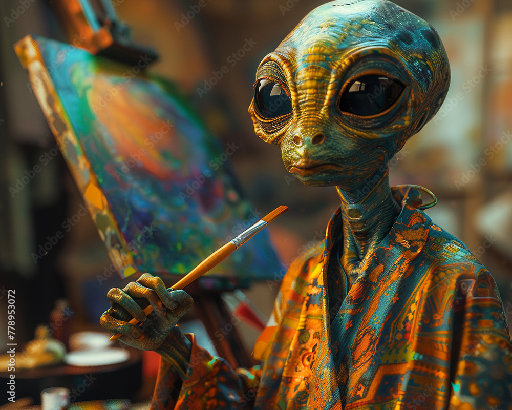 Humanoid Artist, Vibrant robes, Creative and curious artist from a ...