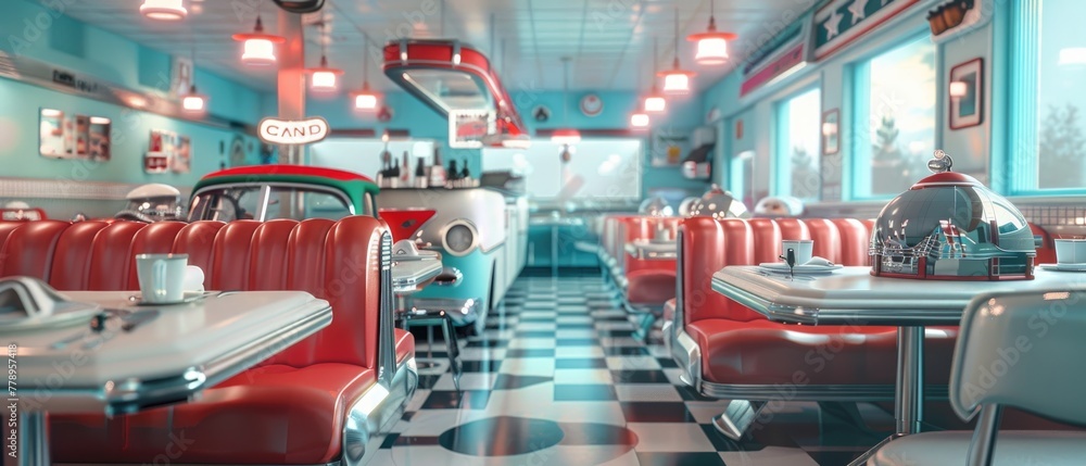 Realistic image of a 1950s diner transformed into a robot-operated ...