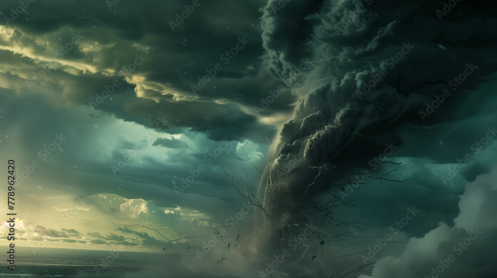 Dramatic seascape with a massive tornado touching down over the ocean ...