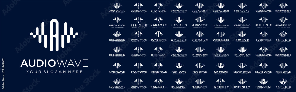 abstract logos combined audio element with letters from A to Z and ...