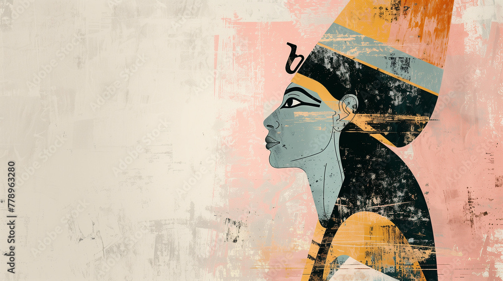 Modern artistic rendition of an Egyptian pharaoh profile with abstract ...