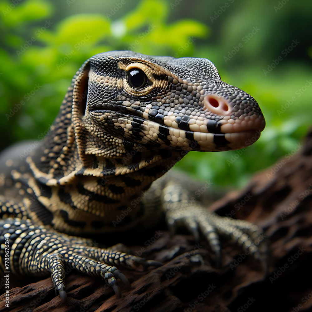 Monitor. lizard on a branch. lizard on a tree. green lizard on a tree ...