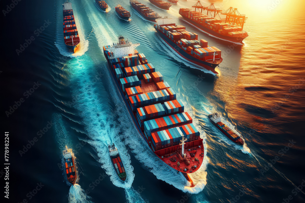 Sea dry cargo vessel on the high seas and oceans for transporting goods ...