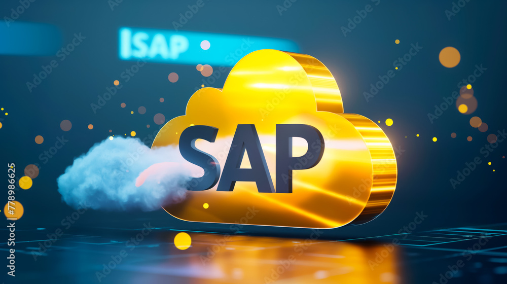Yellow cloud labeled "SAP" (Systems Applications and Products) against ...
