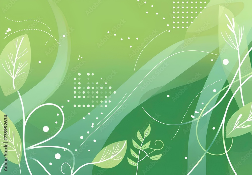 Green background with abstract shapes and plant elements, flat design ...