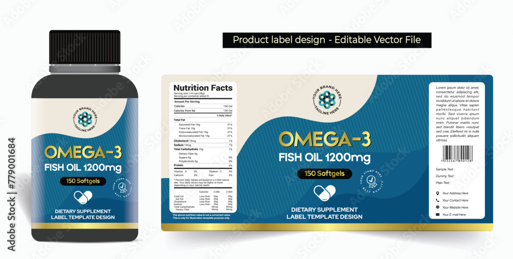 Fish oil capsule label design omega-3 label design supplement capsule ...