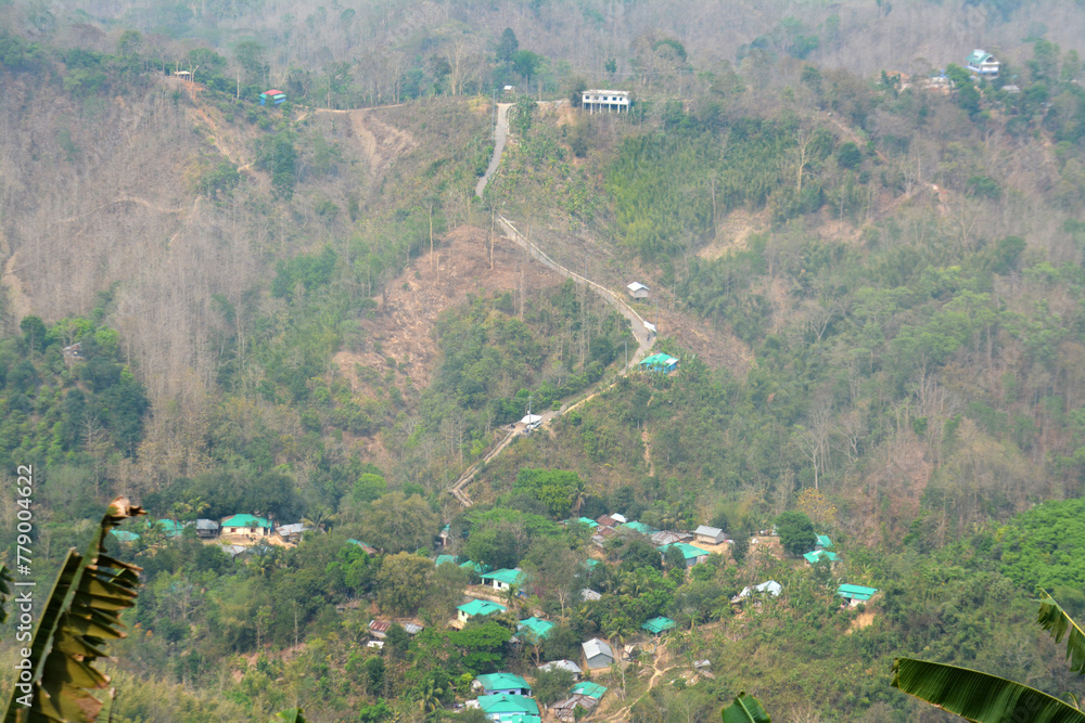 Beautiful overview of Bandarban hill district. Top view of Bandarban ...