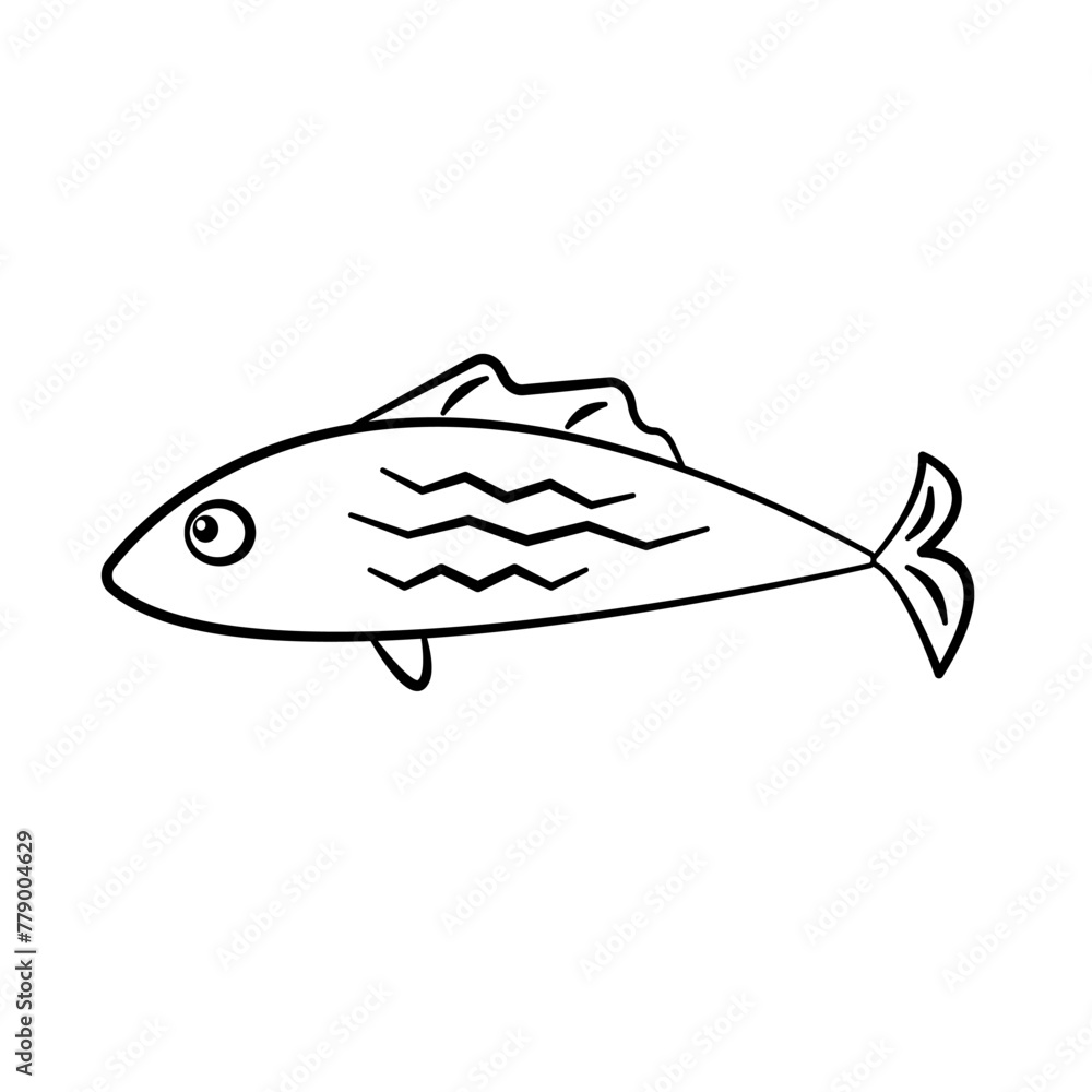 Fish contour outline drawing isolated cutout black and white vector ...
