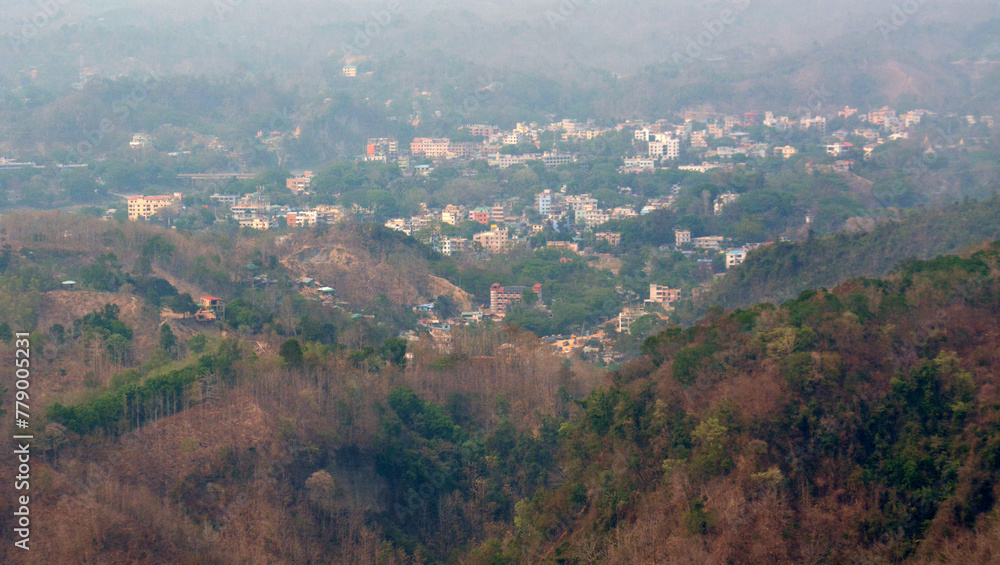 Beautiful overview of Bandarban hill district. Top view of Bandarban ...