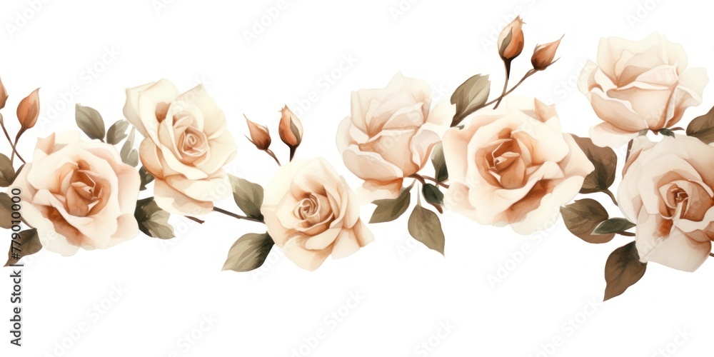 Tan roses watercolor clipart on white background, defined edges floral ...