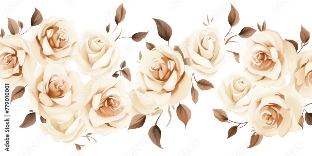 Tan roses watercolor clipart on white background, defined edges floral ...