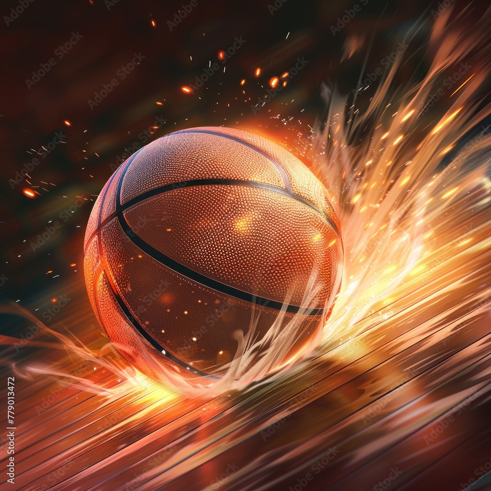 An icon depicting a basketball bouncing on a shiny hardwood court ...