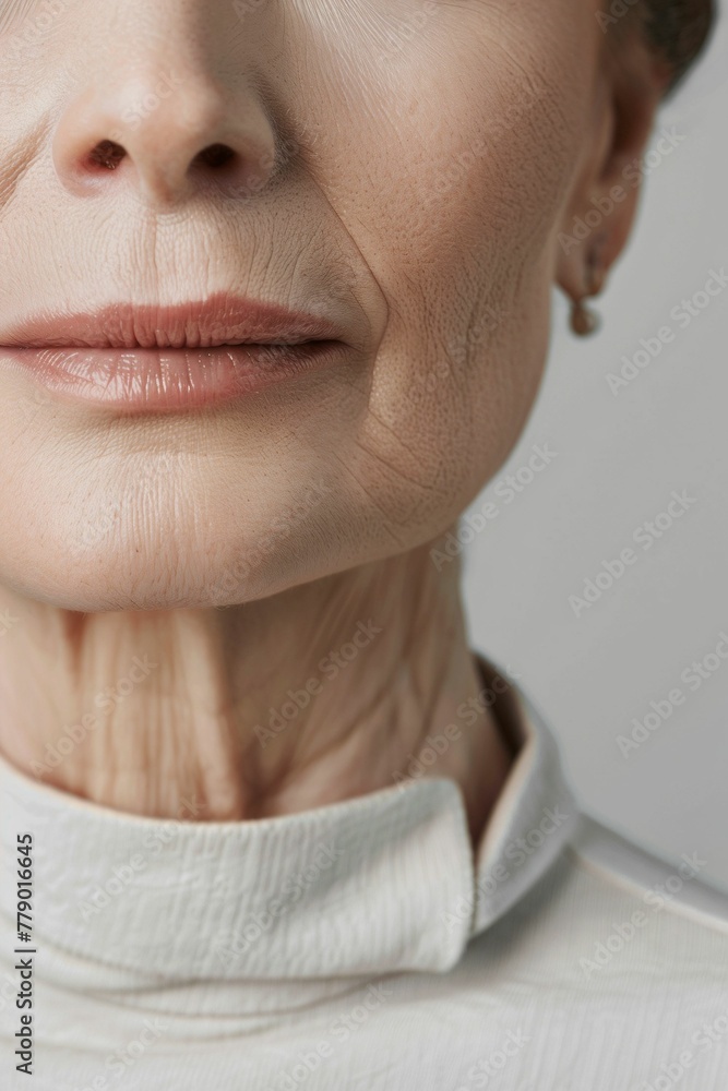 Woman over 50 years old. Face close up on white background. Mature old ...