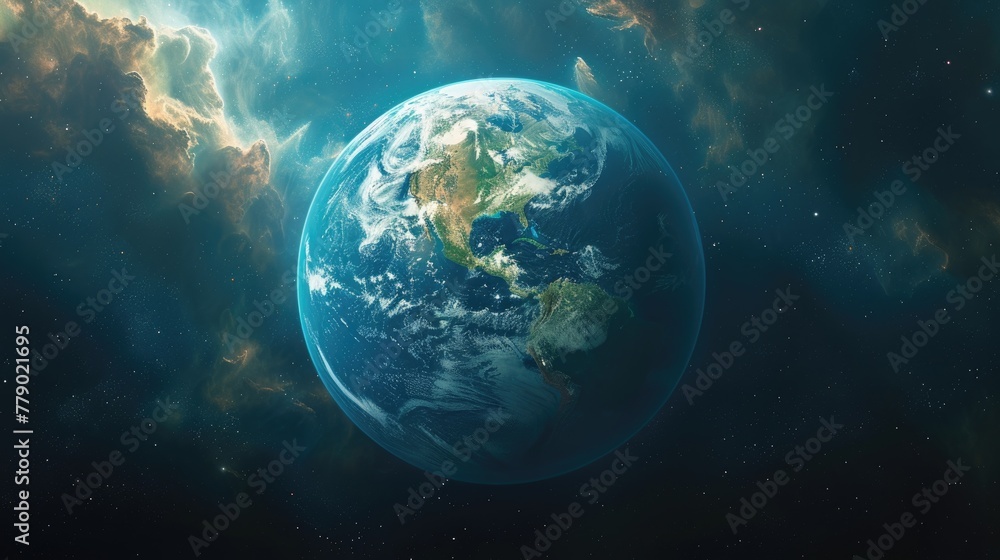 Planet Earth view from space. Planet Earth in space close-up, poster ...