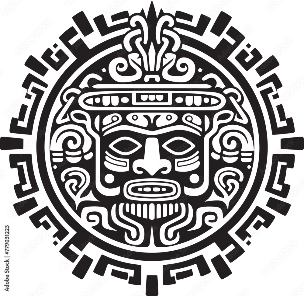 Celebrating Aztec Civilization Antique Drawing Icon Logos Ancient Aztec ...