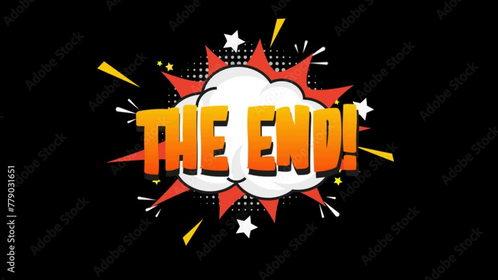 THE END pop art in comic style animation text video 4K. Vintage ...