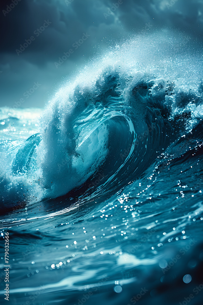 Roaring ocean wave under stormy skies, elemental force, Generative AI ...