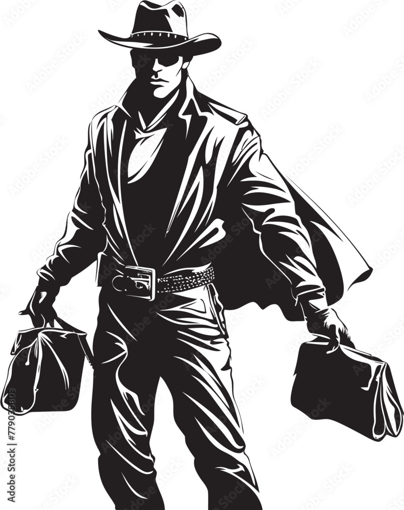 Western Wandering Cartoon Cowboy Robber Vector Logo Dusty Trails and ...