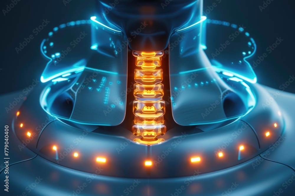 Detailed view of a futuristic bone density scanner highlighting areas ...