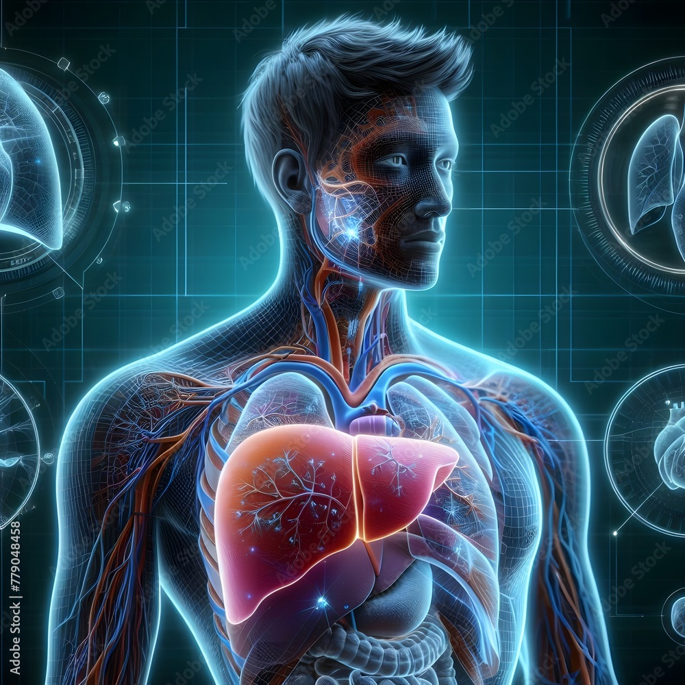 Human Liver Anatomy, Detailed Illustration of Liver and Surrounding ...