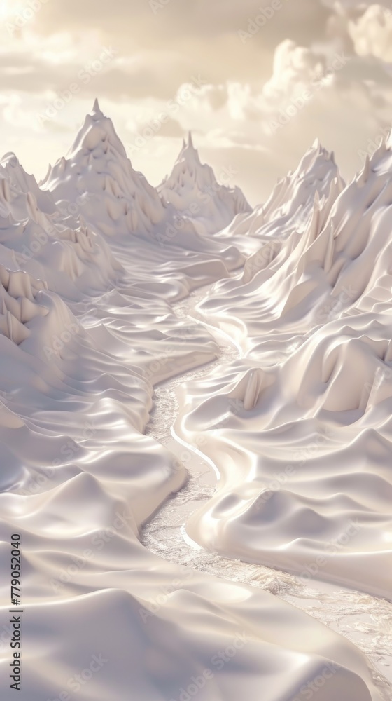 A windy landscape of meringue peaks, with brittle toffee paths winding ...
