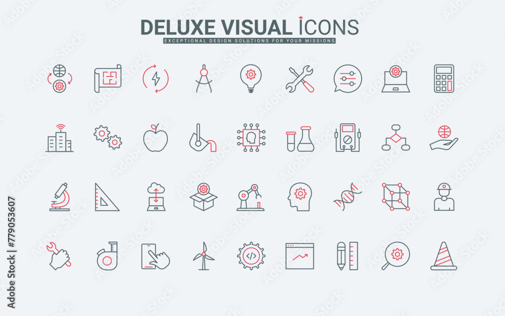 Engineering thin black and red line icons set vector illustration ...