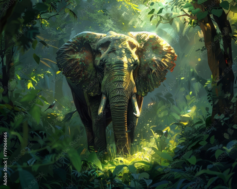 Majestic elephant in an enchanted forest light - An ethereal scene ...